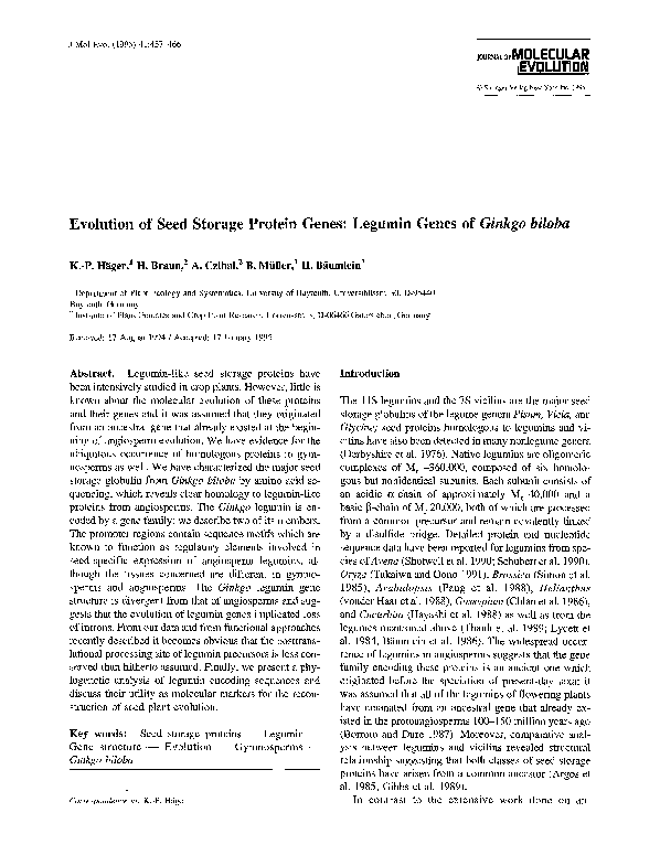 (PDF) Evolution of seed storage protein genes: Legumin genes of Ginkgo ...