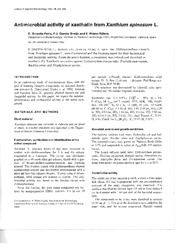 (PDF) Antimicrobial activity of xanthatin from Xanthium spinosum L
