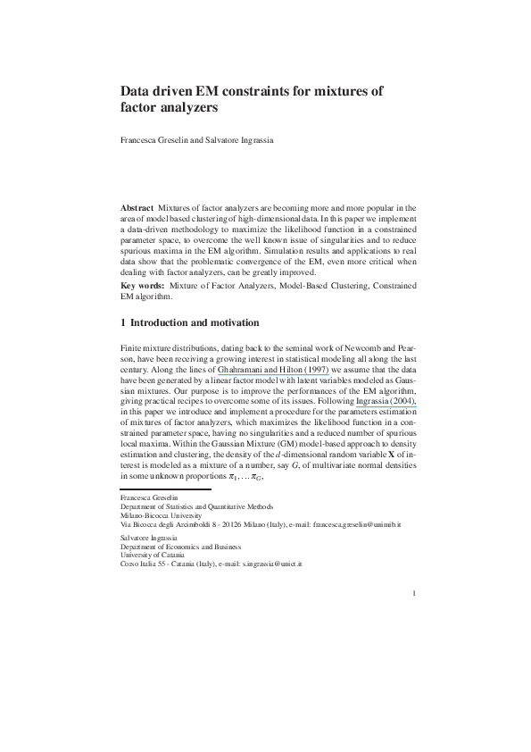 (PDF) Data driven EM constraints for mixtures of factor analyzers