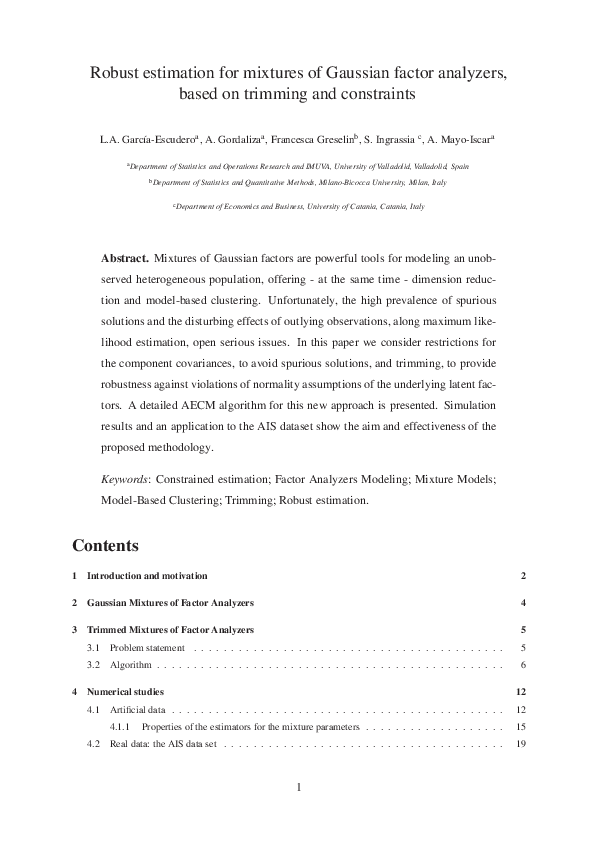 Pdf Robust Estimation For Mixtures Of Gaussian Factor Analyzers Based On Trimming And Constraints