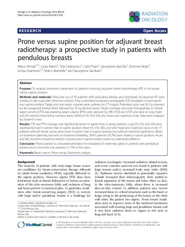 (PDF) Prone versus supine position for adjuvant breast radiotherapy: a ...