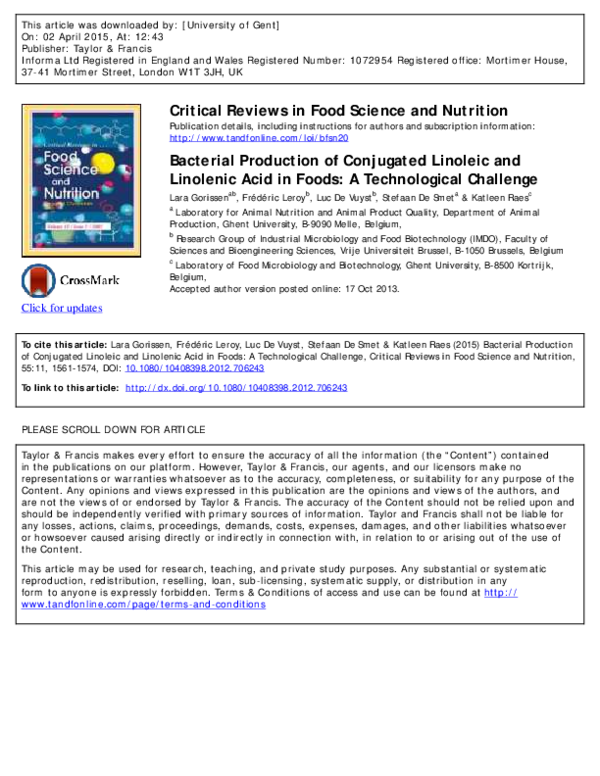 (PDF) Bacterial production of conjugated linoleic and linolenic acid in foods: a technological ...