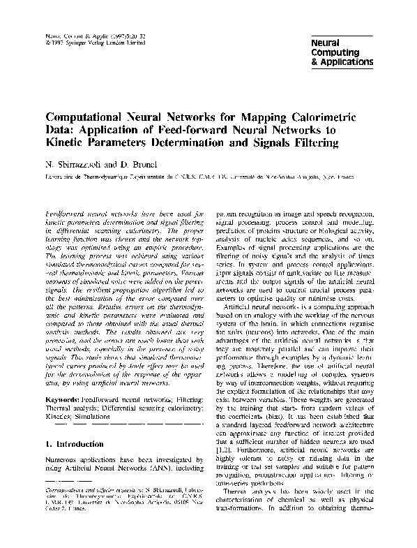 (PDF) Computational neural networks for mapping calorimetric data: Application of feed-forward ...