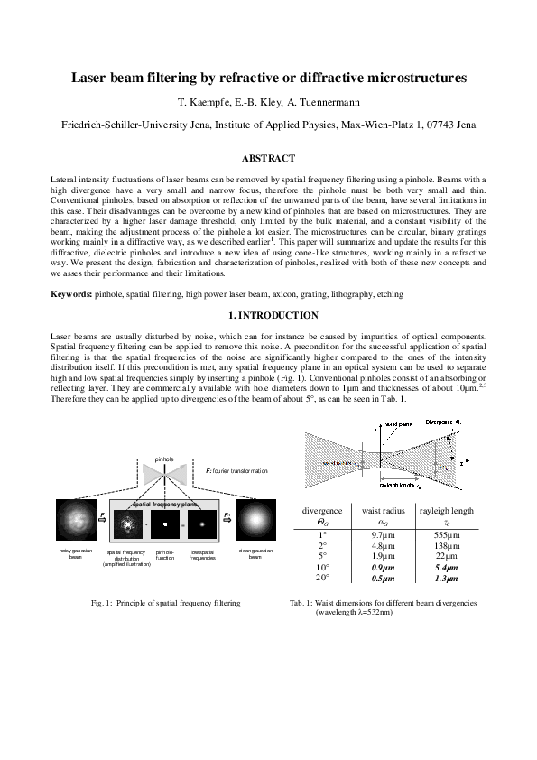 (PDF) Laser beam filtering by refractive or diffractive microstructures