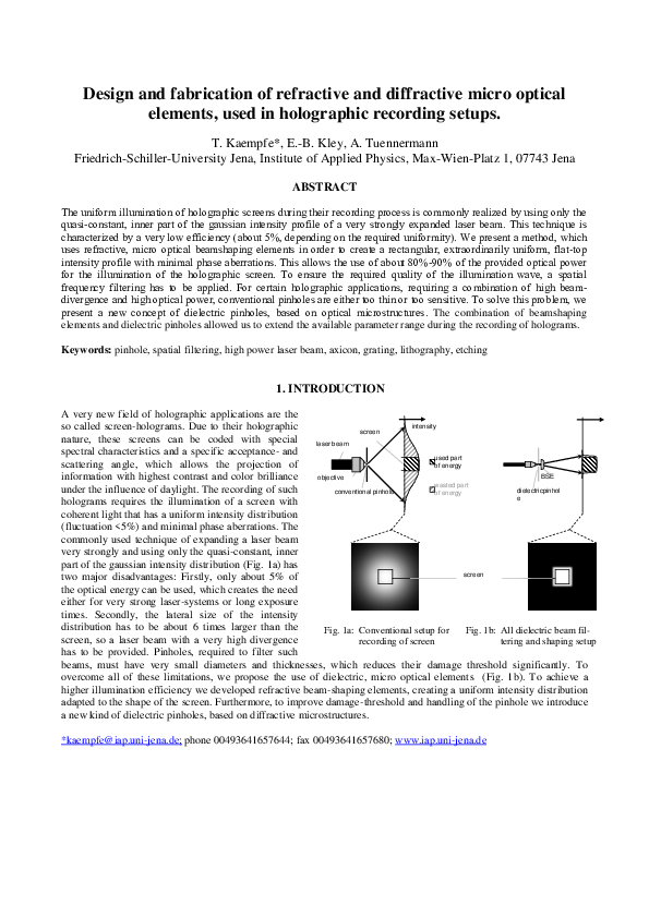 (PDF) Design and fabrication of refractive and diffractive micro optical elements used in ...