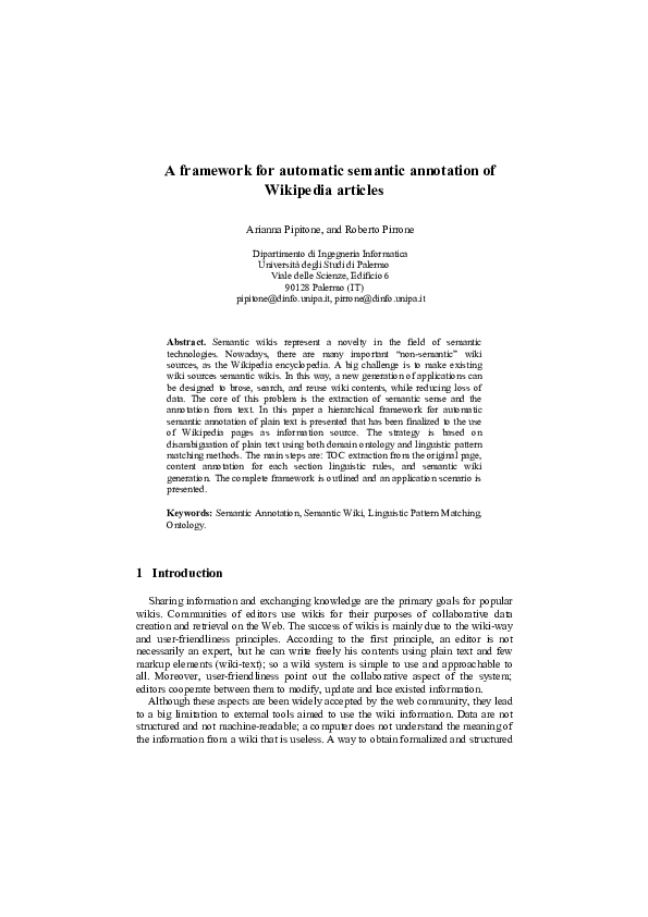 (PDF) A framework for automatic semantic annotation of Wikipedia articles