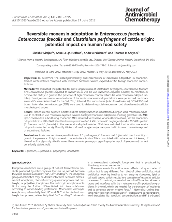 (PDF) Reversible monensin adaptation in Enterococcus faecium ...