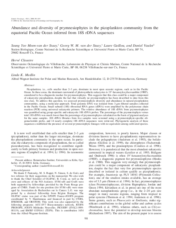 (PDF) Diversity and productivity of photosynthetic picoeukaryotes in ...