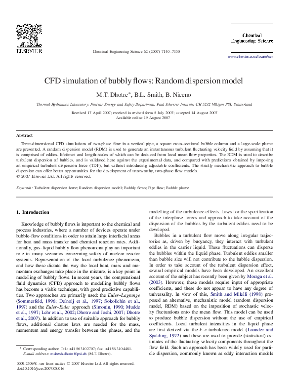 (PDF) CFD simulation of bubbly flows: Random dispersion model