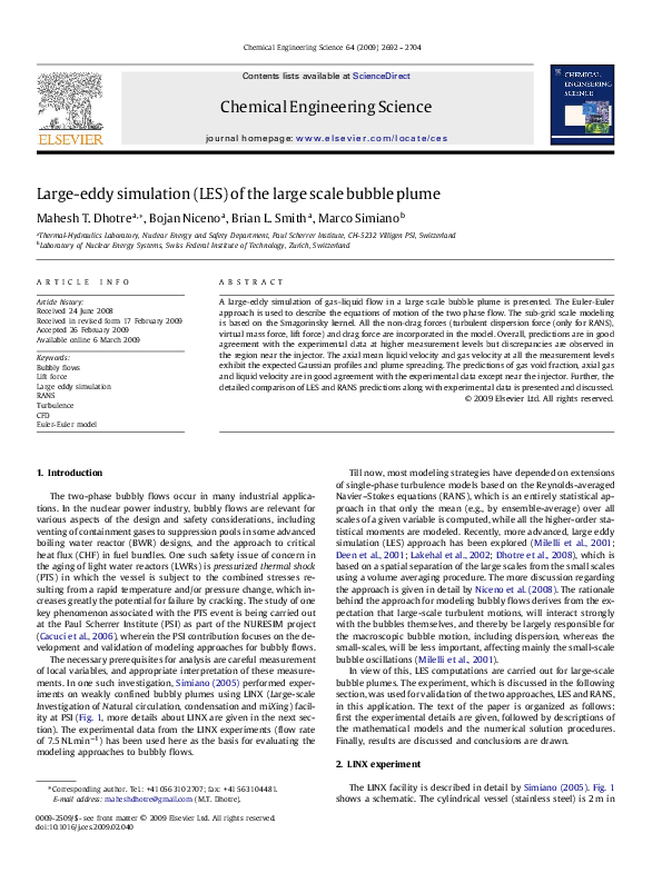 (PDF) Large-eddy simulation (LES) of the large scale bubble plume