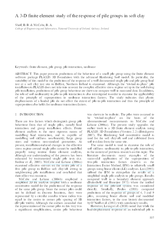 (PDF) A 3-D finite element study of the response of pile groups in soft clay