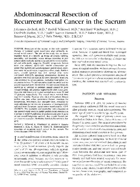 (PDF) Abdominosacral resection of recurrent rectal cancer in the sacrum