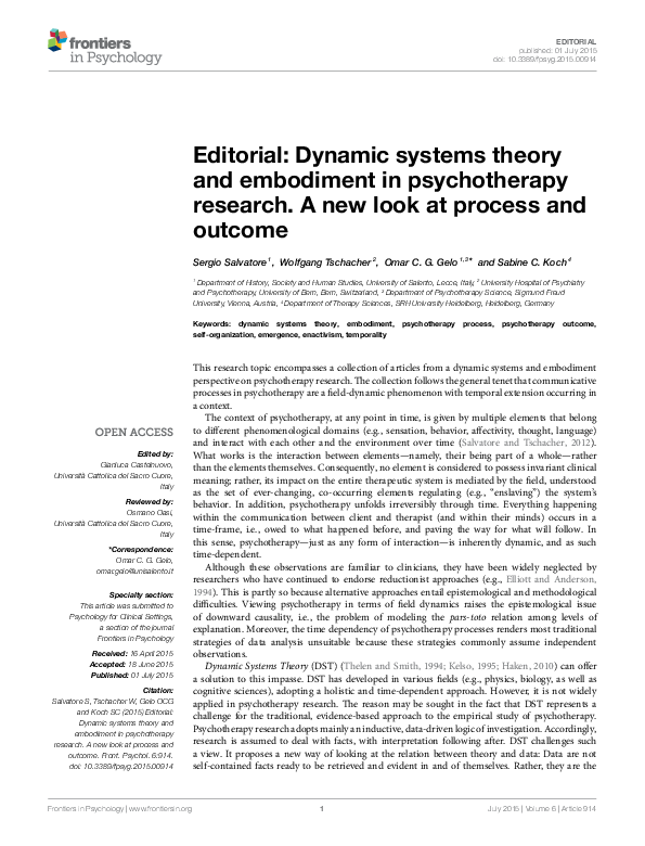 (PDF) Editorial: Dynamic systems theory and embodiment in psychotherapy ...