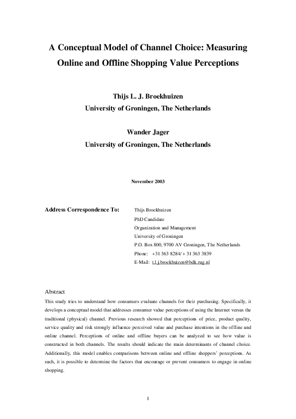 (PDF) A conceptual model of channel choice: measuring online and offline shopping value perceptions