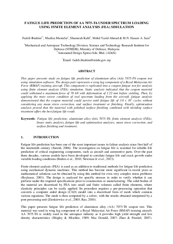 (PDF) Paper on Fatigue Life prediction of Al7075
