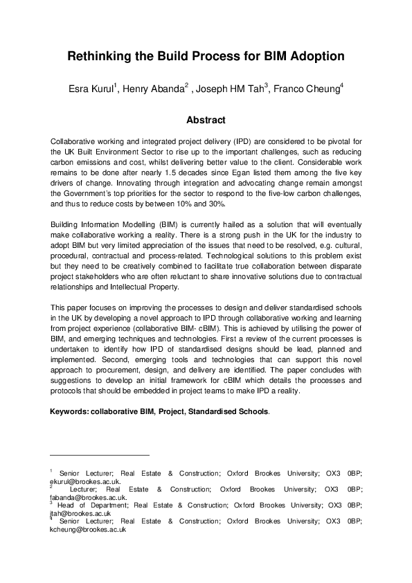 (PDF) Rethinking the build process for BIM adoption