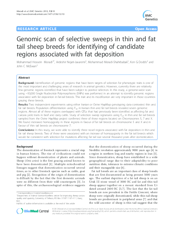 (PDF) Genomic scan of selective sweeps in thin and fat tail sheep ...