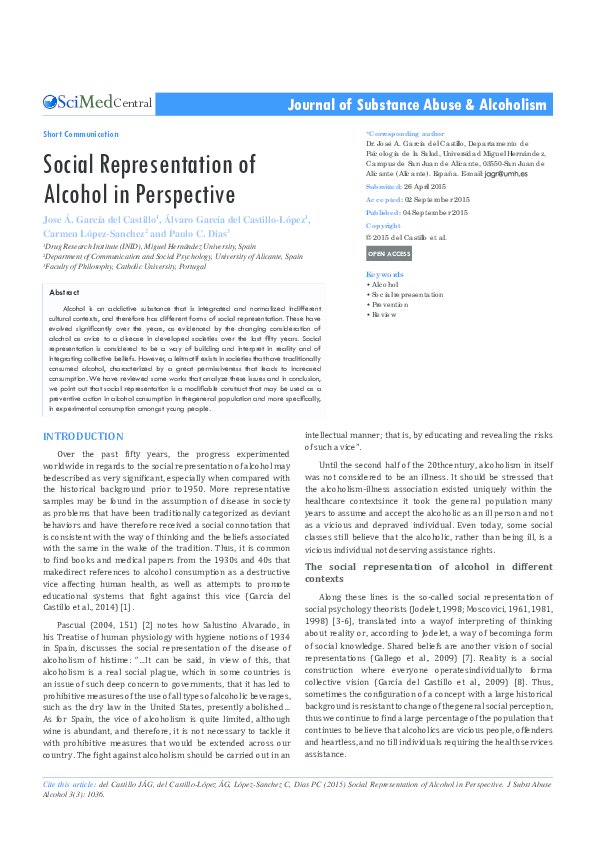 (PDF) Social Representation of Alcohol in Perspective
