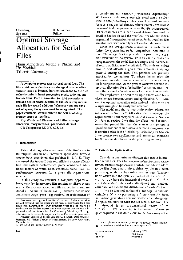 (PDF) Optimal storage allocation for serial files