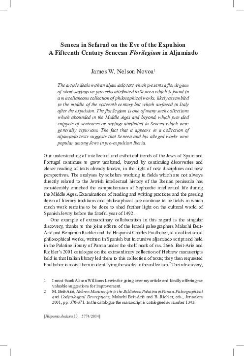 (PDF) Seneca in Sefarad on the eve of the Expulsion: A Fifteenth ...