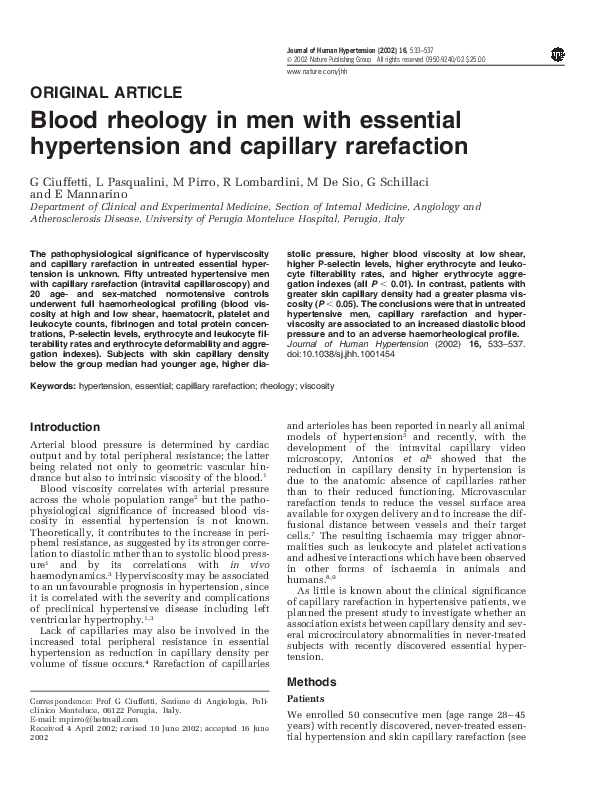 (PDF) Blood rheology in men with essential hypertension and capillary ...