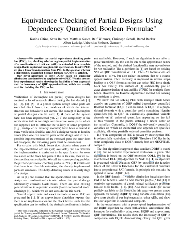 Pdf Equivalence Checking Of Partial Designs Using Dependency Quantified Boolean Formulae 1434