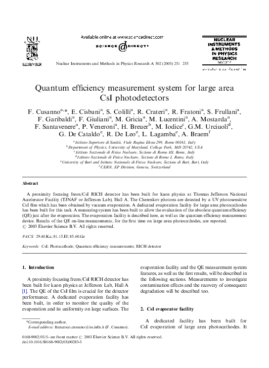 (PDF) Quantum efficiency measurement system for large area CsI ...