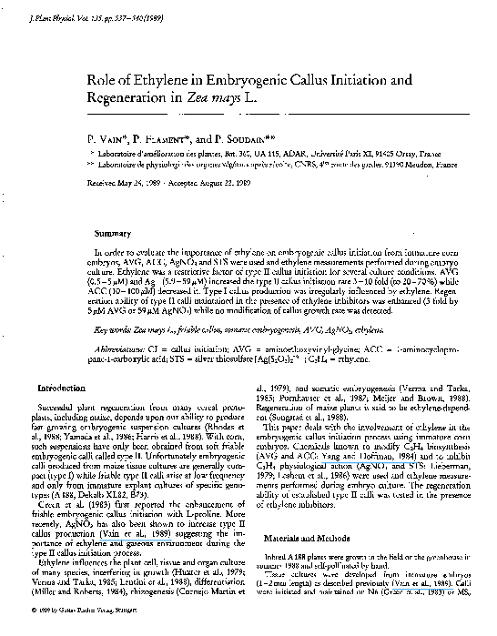 (PDF) Role of Ethylene in Embryogenie Callus Initiation and ...