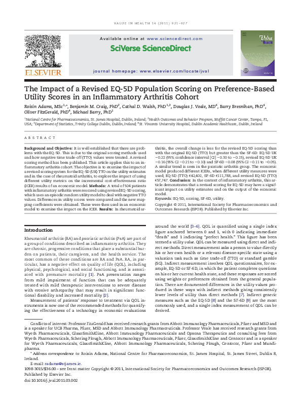 (PDF) The Impact of a Revised EQ-5D Population Scoring on Preference-Based Utility Scores in an ...