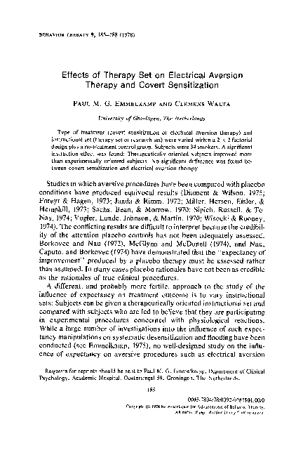 (PDF) Effects of therapy set on electrical aversion therapy and covert ...