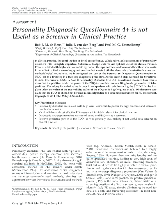 (PDF) Personality Diagnostic Questionnaire 4+ is not Useful as a ...