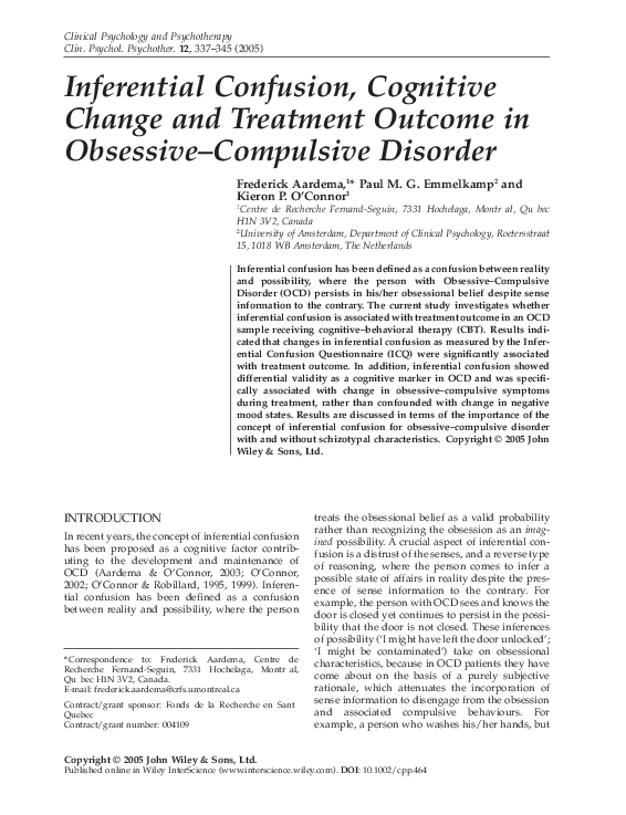 (PDF) Inferential confusion, cognitive change and treatment outcome in ...