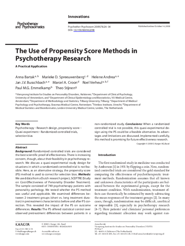 (PDF) The use of propensity score methods in psychotherapy research: A practical application
