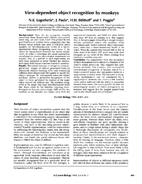 (PDF) View-dependent object recognition by monkeys