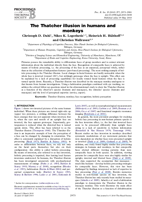 (PDF) The Thatcher illusion in humans and monkeys