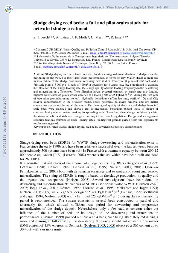 (PDF) Sludge drying reed beds: full- and pilot-scale study for ...