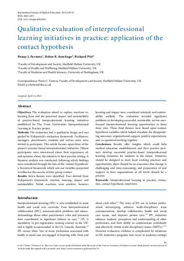 (PDF) Qualitative evaluation of interprofessional learning initiatives in practice: application ...