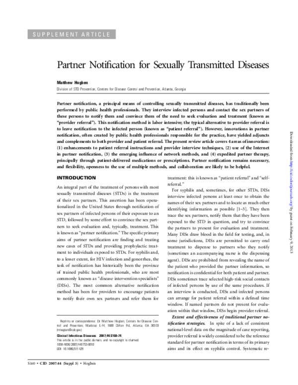 (PDF) Strategies for partner notification for sexually transmitted diseases