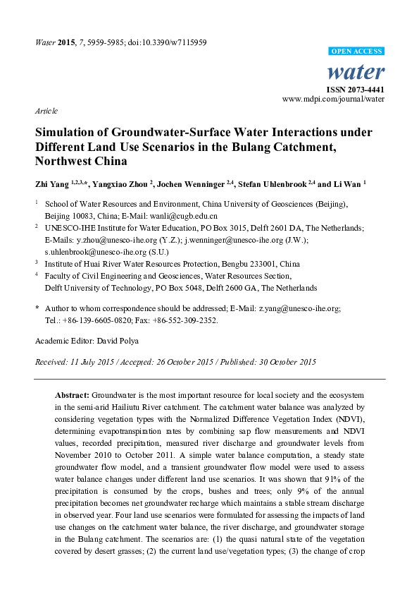 (PDF) Simulation of Groundwater-Surface Water Interactions under