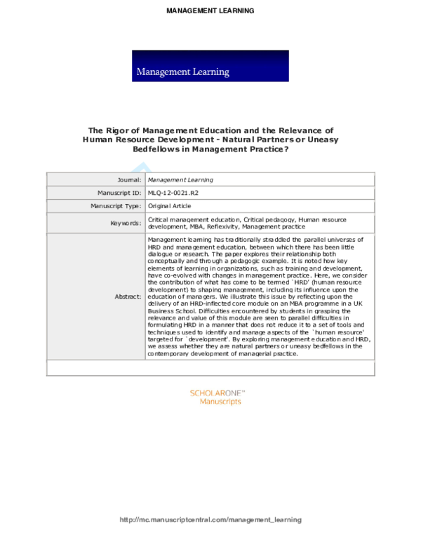 (PDF) The rigor of management education and the relevance of human ...