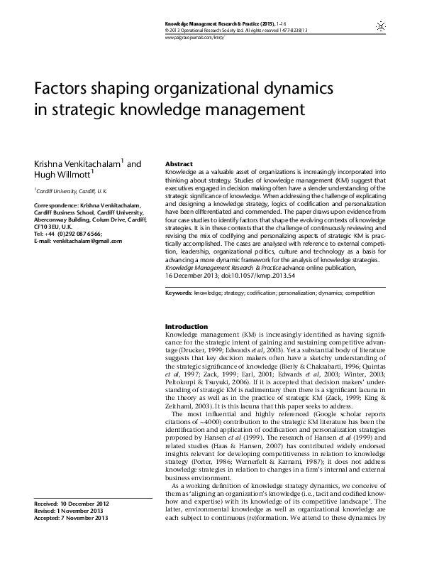 (PDF) Factors shaping organizational dynamics in strategic knowledge ...