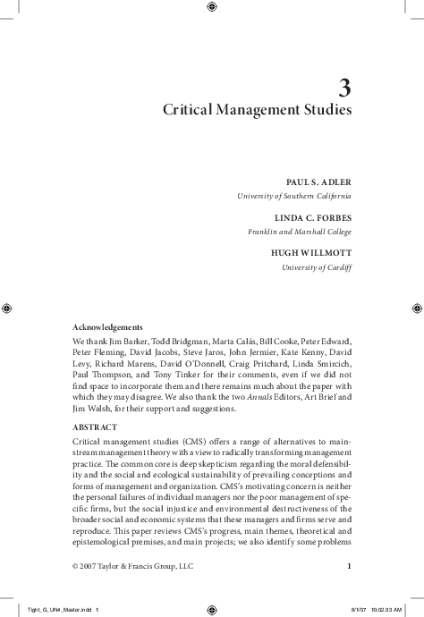 (PDF) 3 Critical Management Studies | Hugh Willmott - Academia.edu