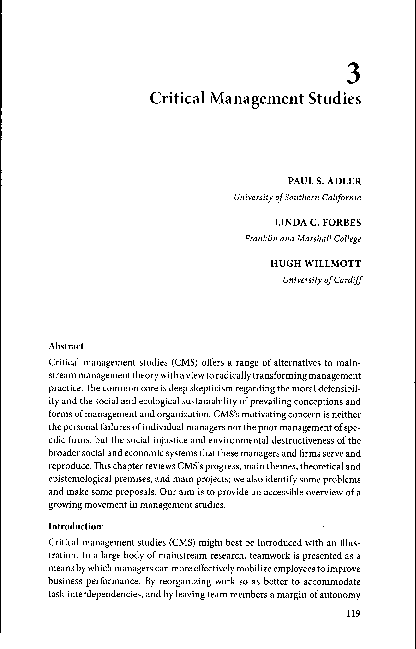 (PDF) Critical Management Studies