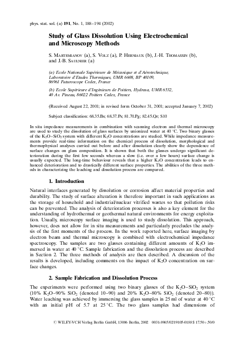 (PDF) Study of Glass Dissolution Using Electrochemical and Microscopy ...