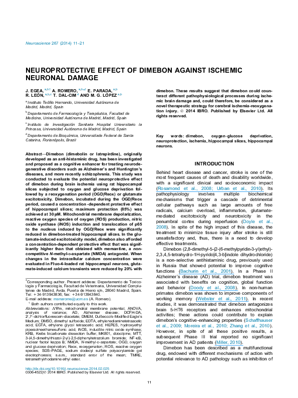 (PDF) Neuroprotective effect of dimebon against ischemic neuronal ...