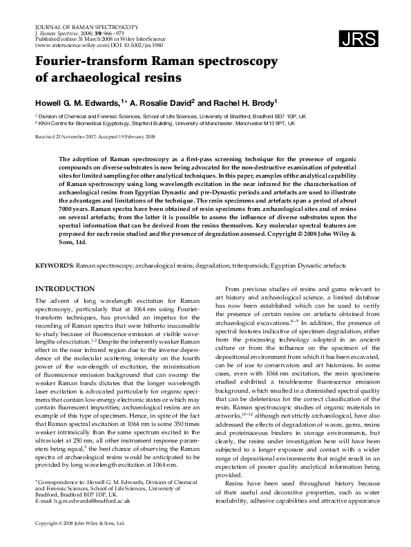 (PDF) Fourier-transform Raman spectroscopy of archaeological resins