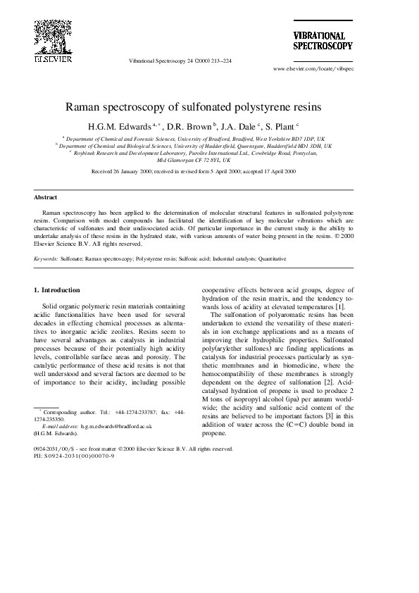 (PDF) Raman spectroscopy of sulfonated polystyrene resins