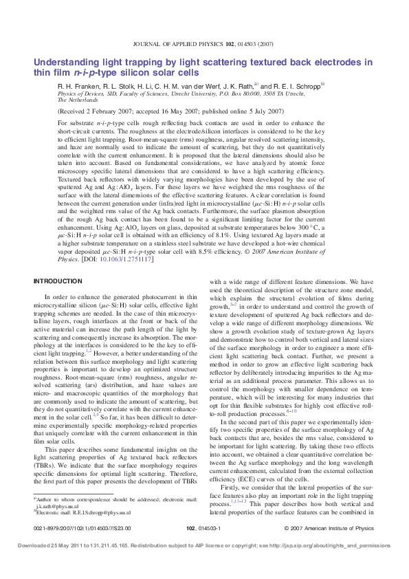 (PDF) Understanding light trapping by light scattering textured back ...