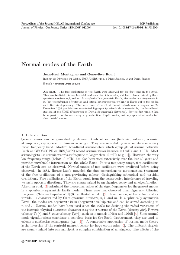 (PDF) Normal modes of the Earth