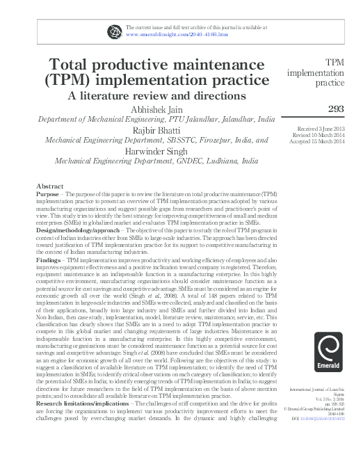 (PDF) Total productive maintenance (TPM) implementation practice A ...